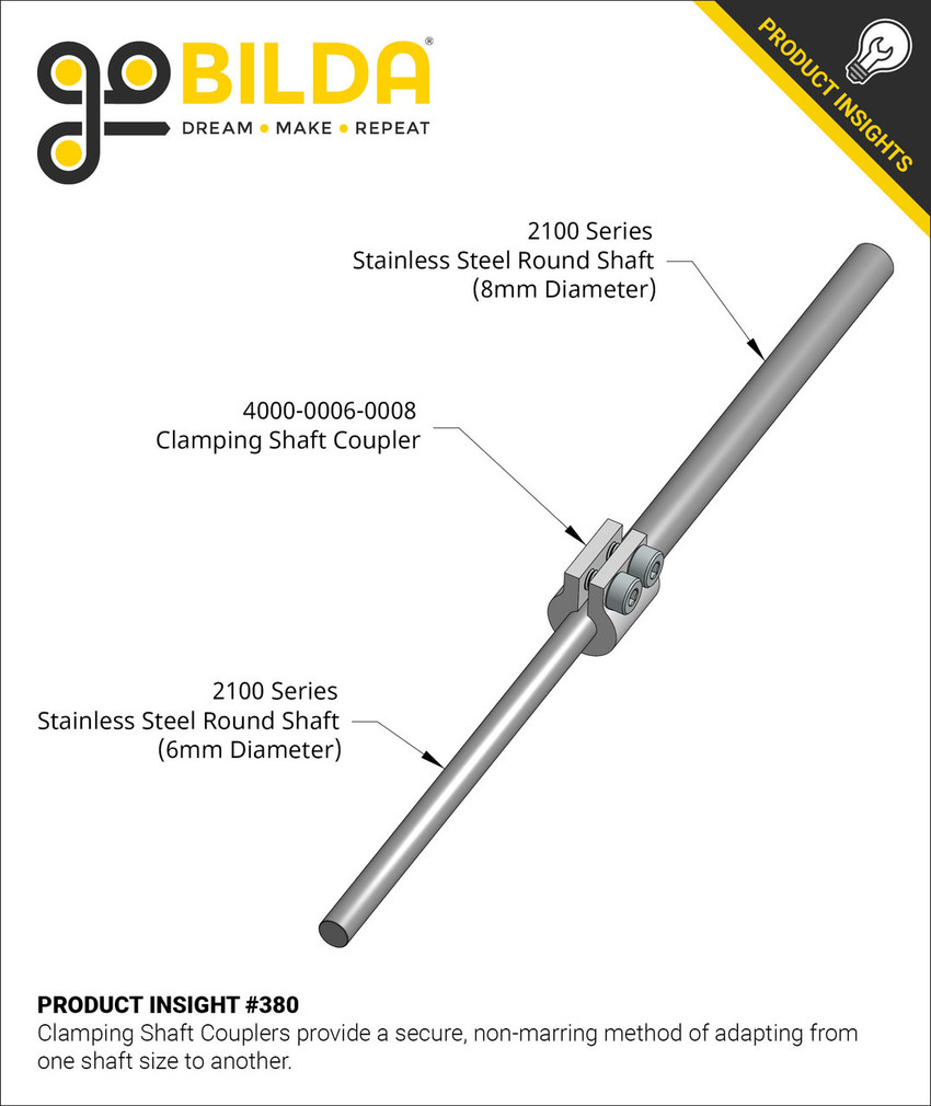 4000 Series Clamping Shaft Coupler 6mm Round Bore To 8mm Round Bore